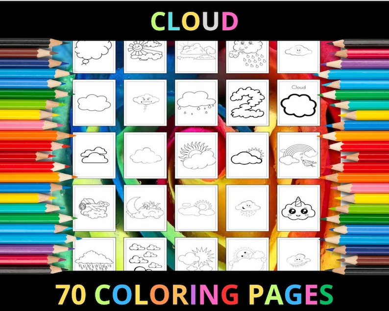 Printable Cloud Coloring Pages for Kids and Adults 70 Pages Instant ...