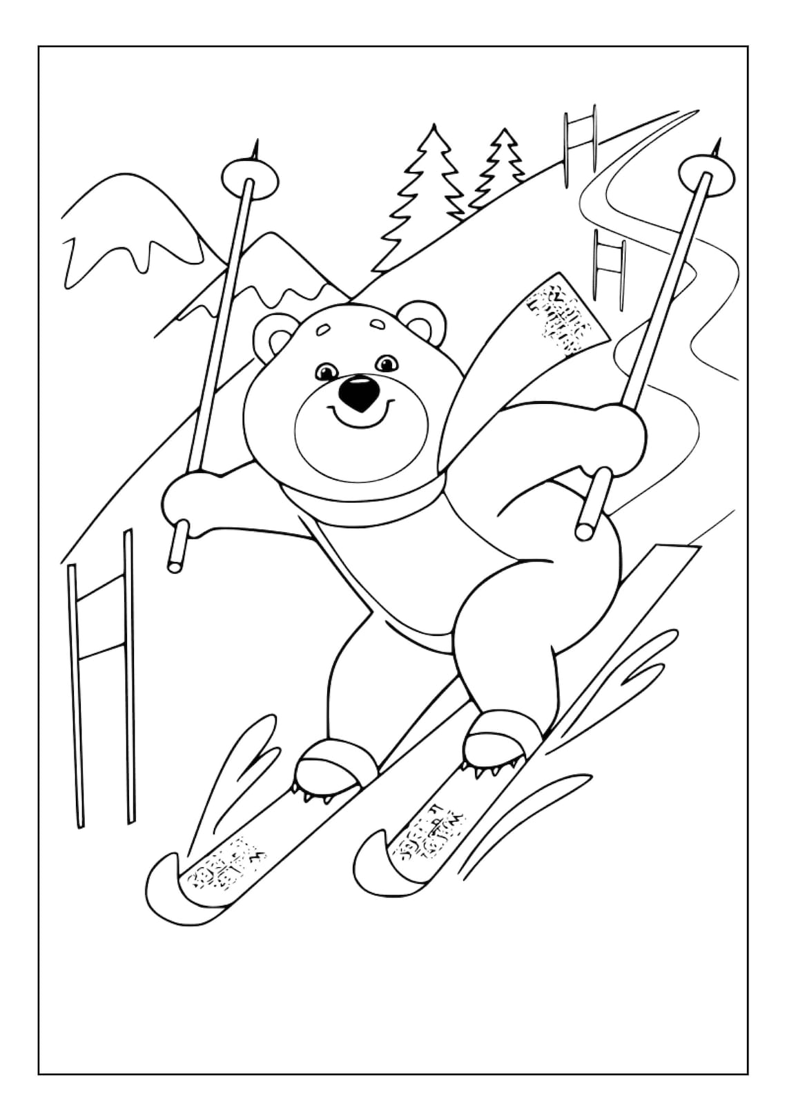 Printable Skiing Coloring Pages for Kids & Adults | 45 Pages | Instant ...