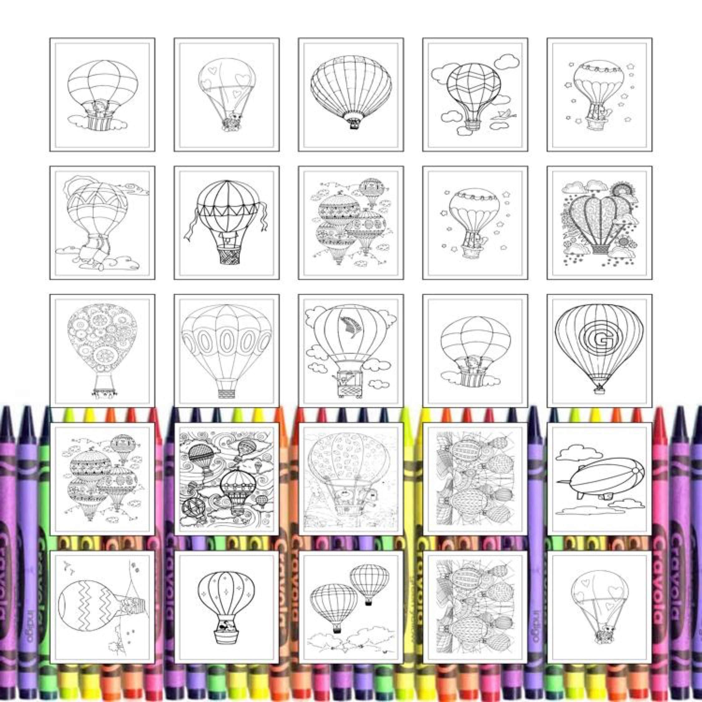 Printable Hot Air Balloons Coloring Pages for Kids & Adults 35 Pages ...