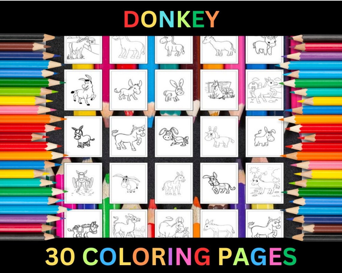 Printable Donkey Coloring Pages for Kids & Adults 30 Pages Instant ...
