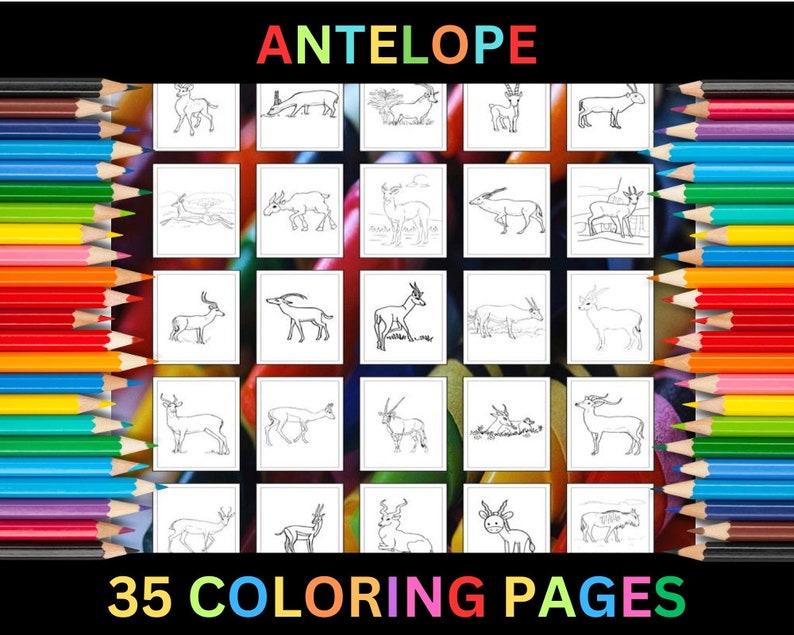 Printable Antelope Coloring Pages for Kids & Adults |35 Pages | Digital ...