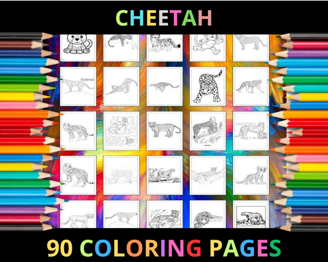 Printable Cheetah Coloring Pages for Kids & Adults | 90 Pages | Instant ...