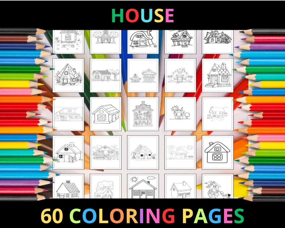 Printable House Coloring Pages for Kids and Adults | 60 Pages | Instant ...