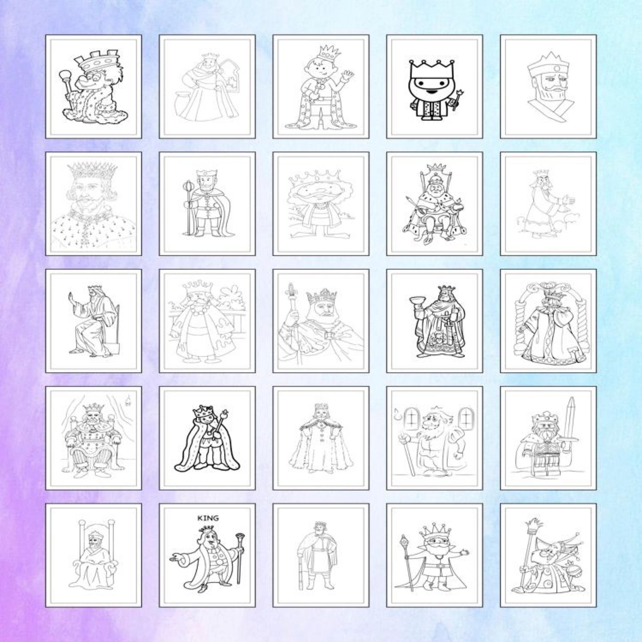 Printable King Coloring Pages for Kids & Adults |30 Pages |instant ...