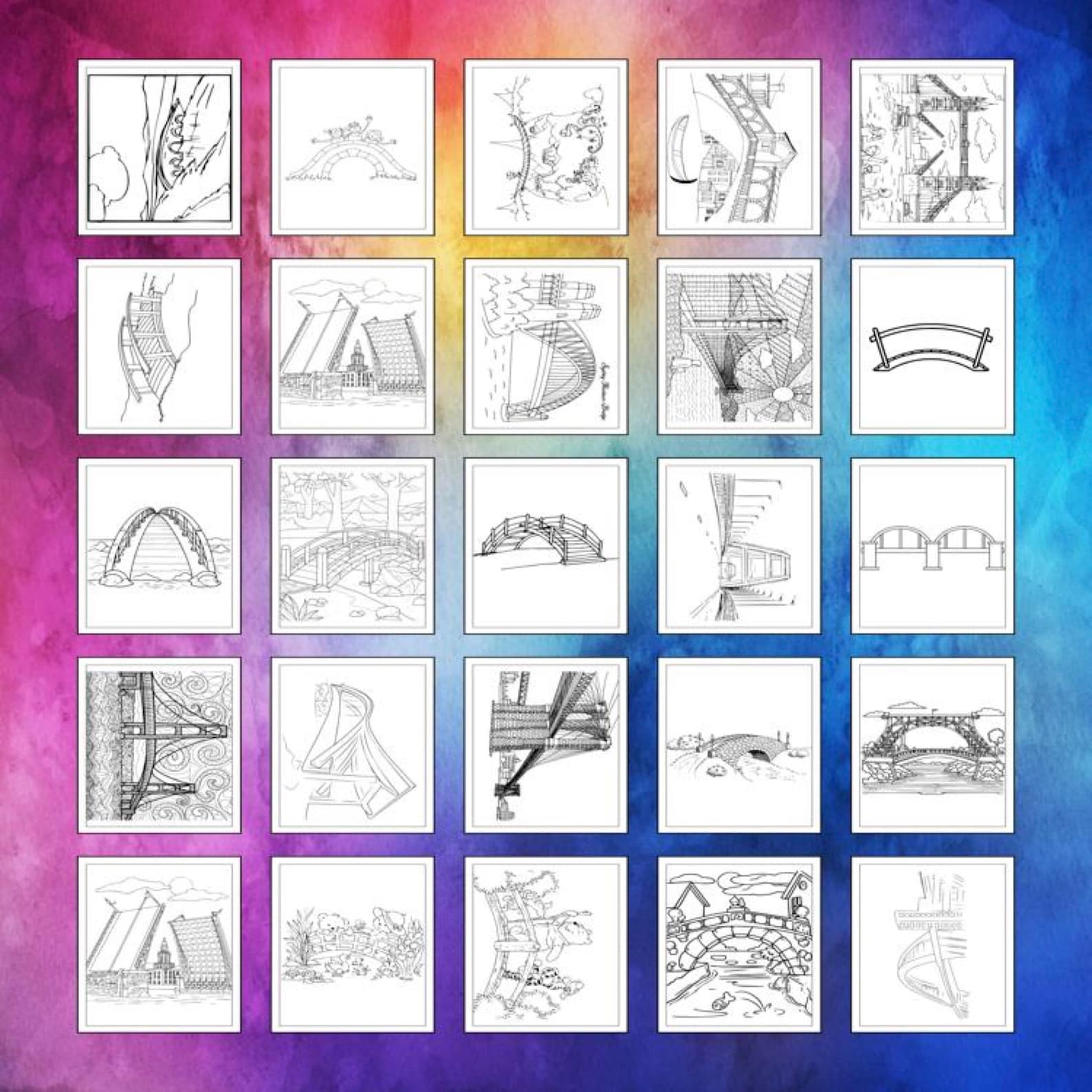 Printable Bridge Coloring Pages for Kids & Adults | 45 Pages | Instant ...