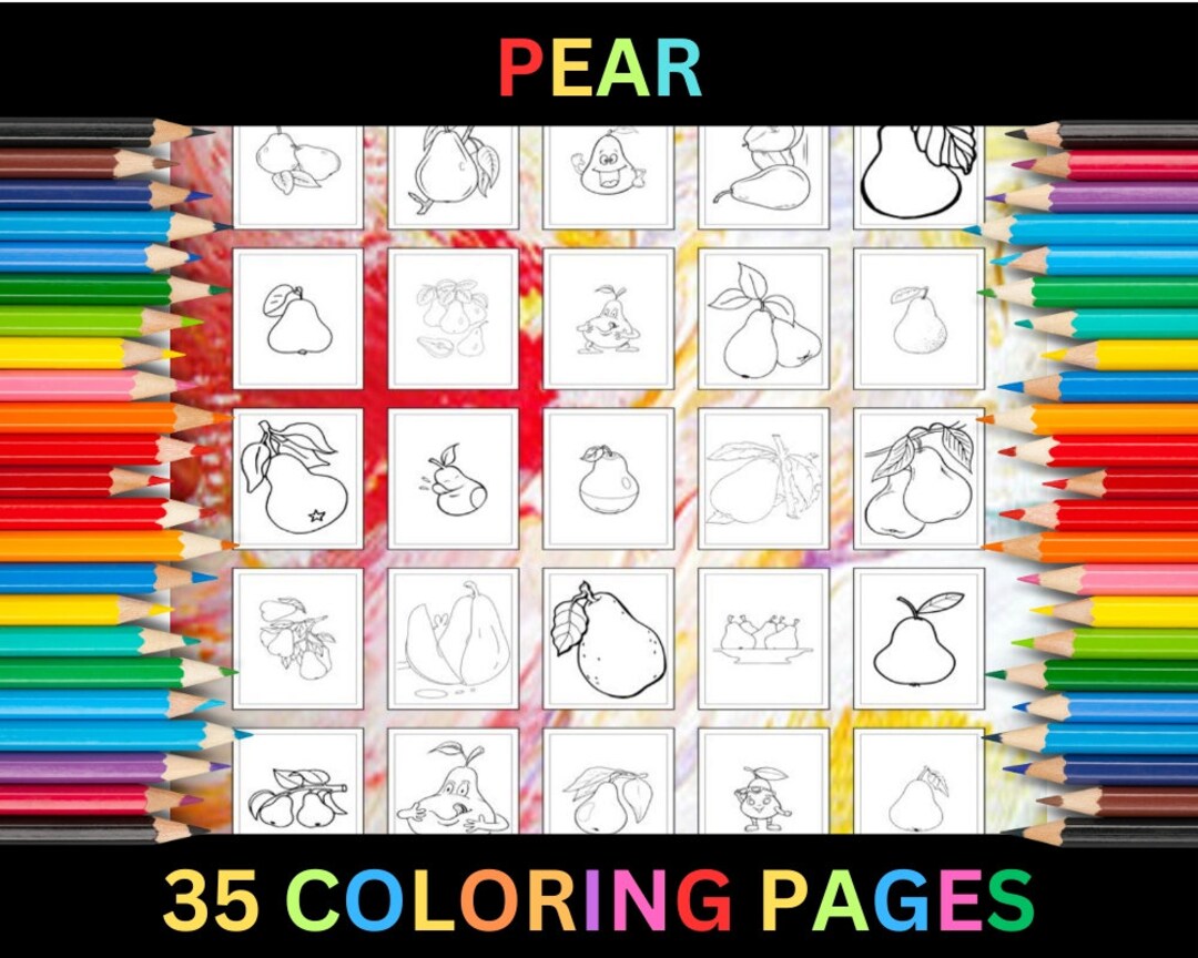 Printable Pear Coloring Pages for Kids & Adults | 35 Pages | Digital ...