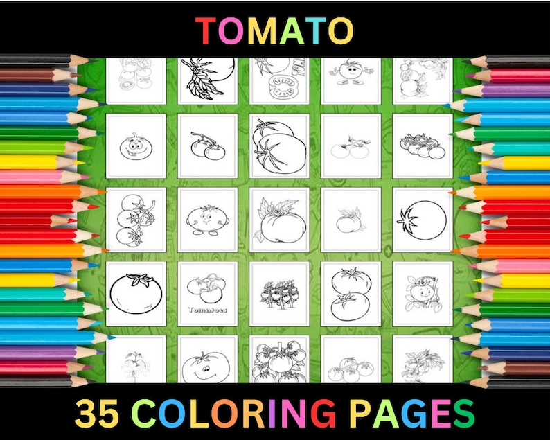 Printable Tomato Coloring Pages for Kids & Adults | 35 Pages | Instant ...