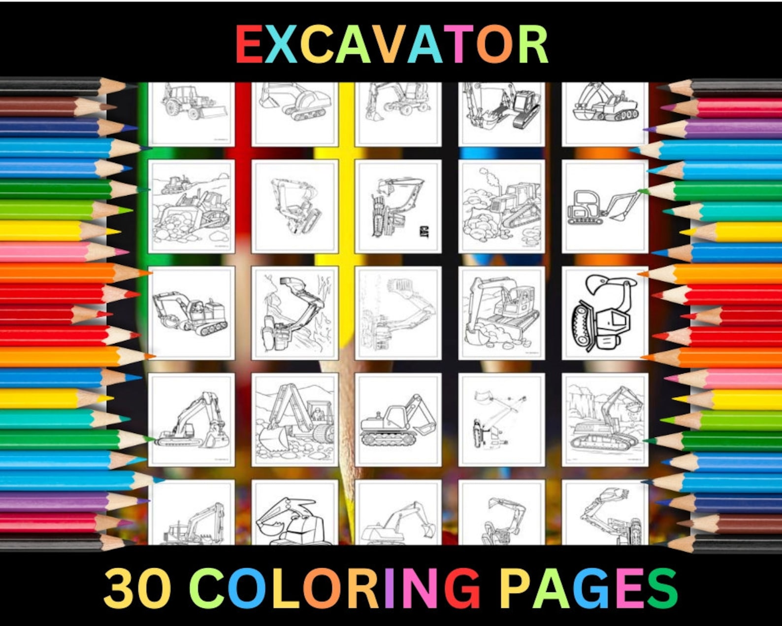 Printable Excavator Coloring Pages for Kids & Adults 30 Pages Instant ...