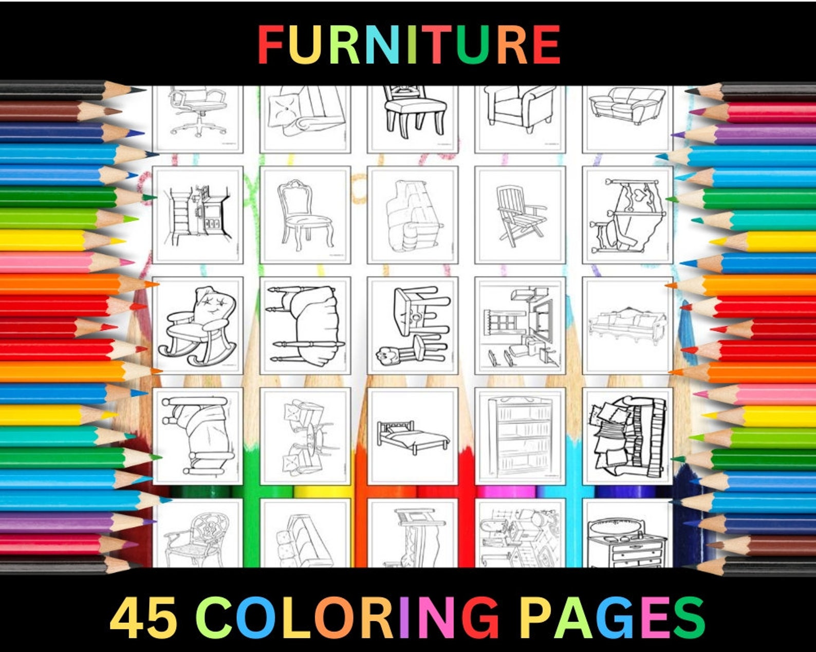 Coloriages de meubles à imprimer pour enfants et adultes | 45 pages ...