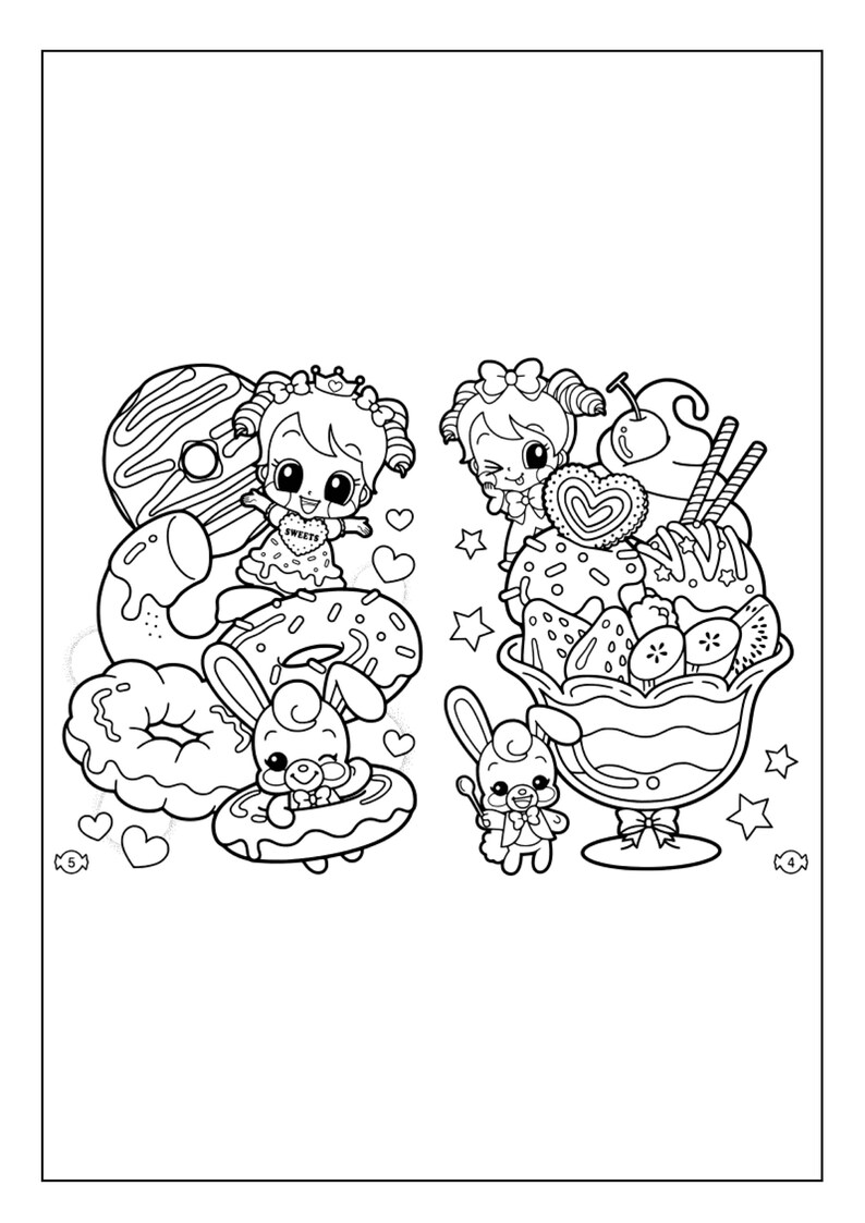 Printable Kawaii Coloring Pages for Kids and Adults 90 Pages - Etsy