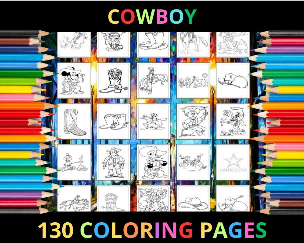 Printable Cowboy Coloring Pages for Kids and Adults 130 Pages Instant ...