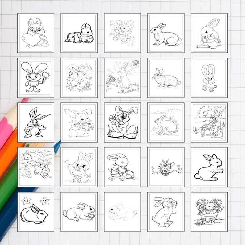Printable Rabbit Coloring Pages for Kids and Adults 70 Pages Instant ...