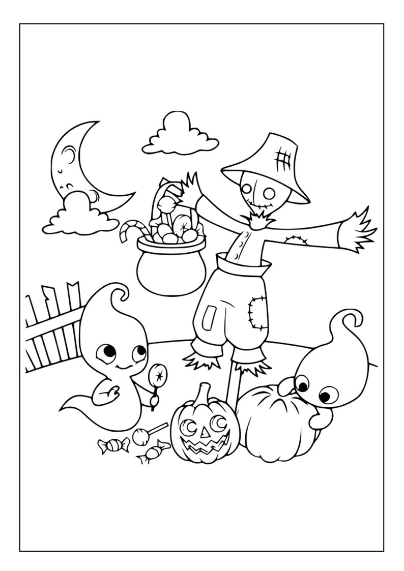 Printable Halloween Kawaii Coloring Pages for Kids & Adults, 80 Pages ...