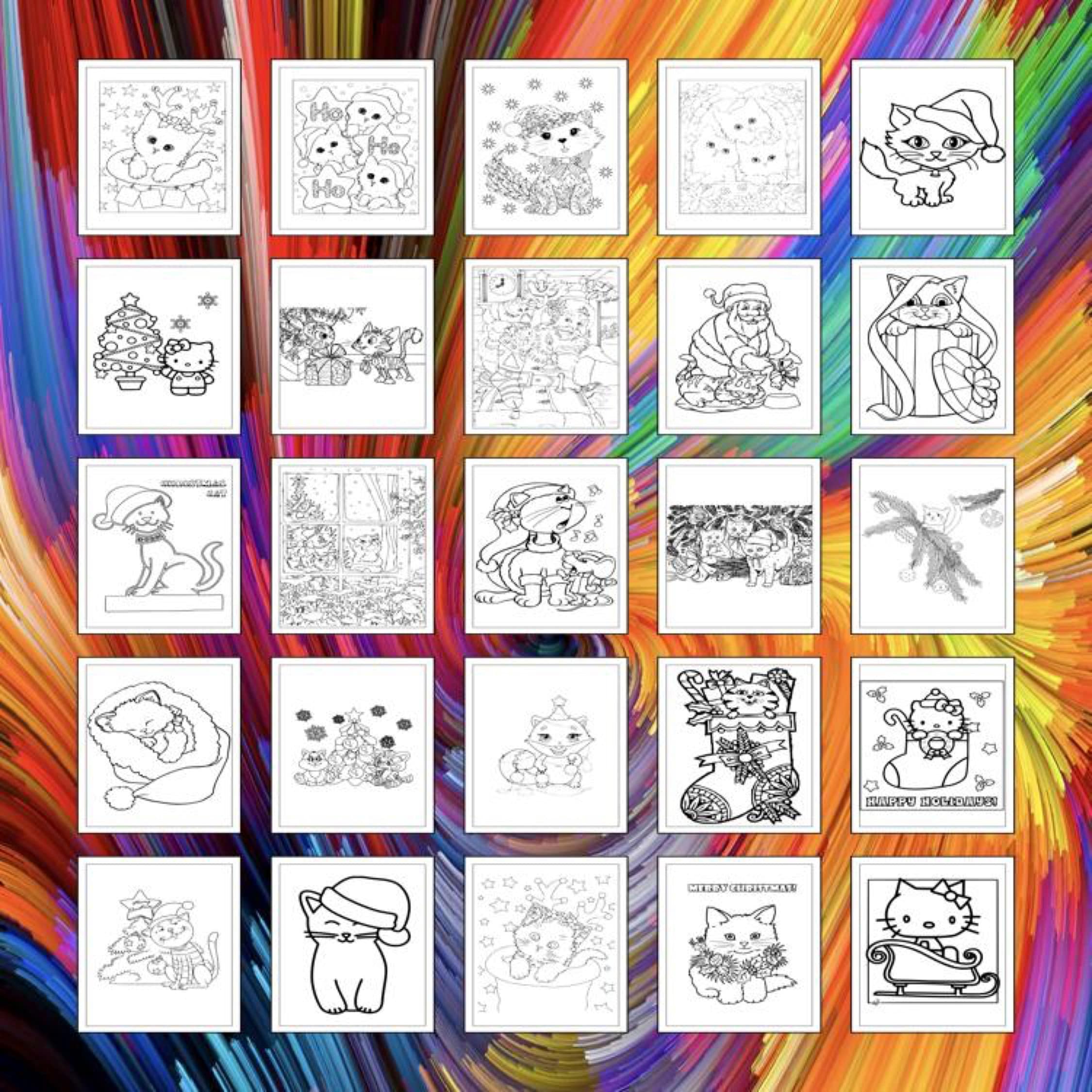 Printable Christmas Cat Coloring Pages for Kids & Adults | 90 Pages ...