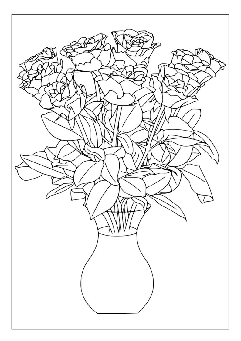 Printable Flowers in A Vase Coloring Pages for Kids & Adults |30 Pages ...