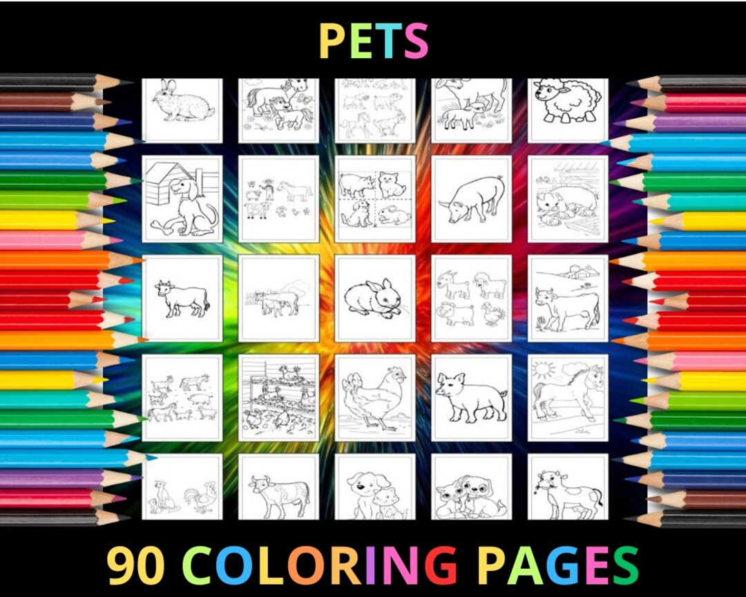 Printable Pets Coloring Pages for Kids and Adults | 90 Pages | Instant ...