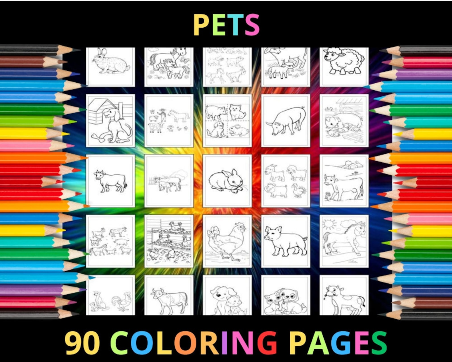 Printable Pets Coloring Pages for Kids and Adults | 90 Pages | Instant ...
