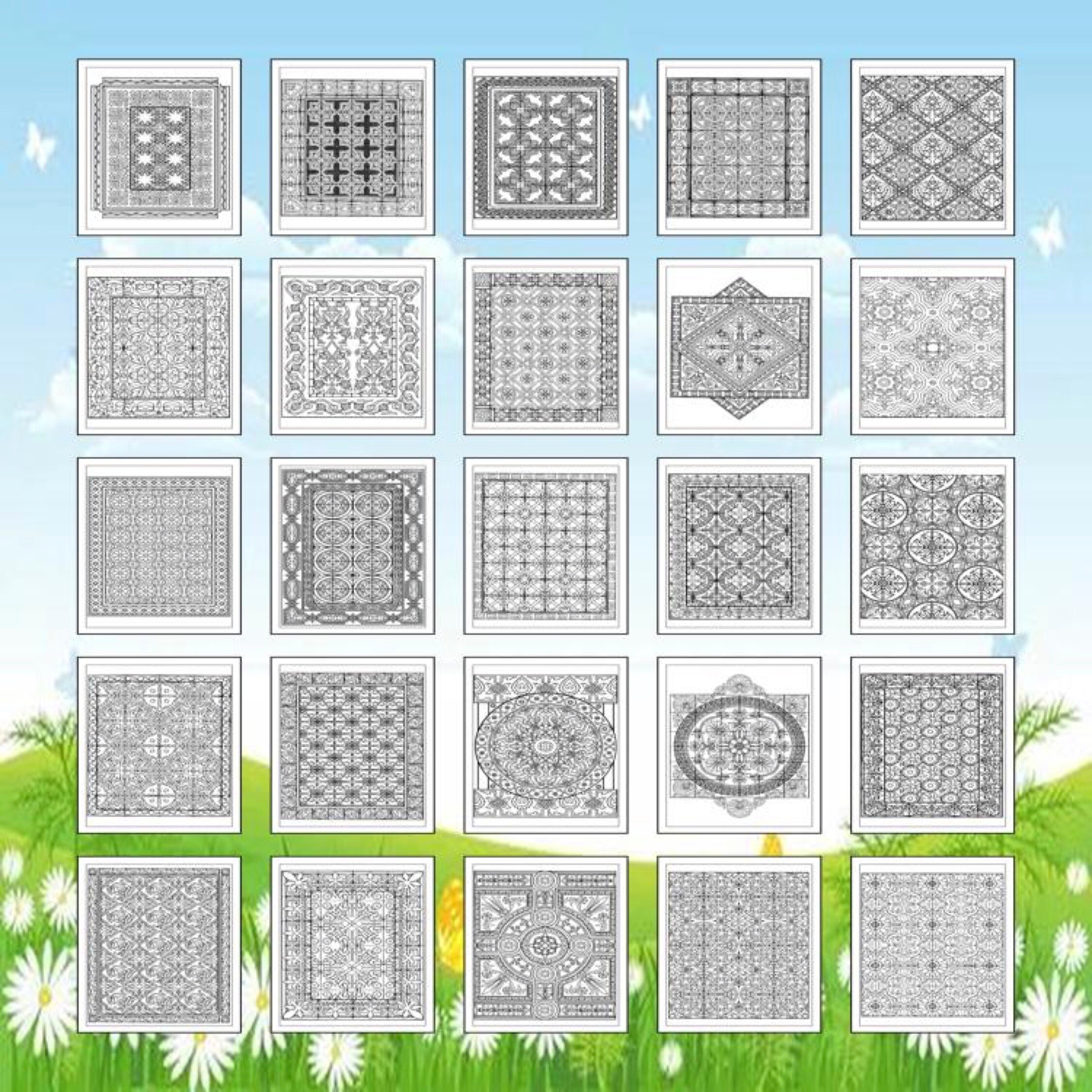 Printable Tiles Coloring Pages for Kids & Adults | 30 Pages | Instant ...