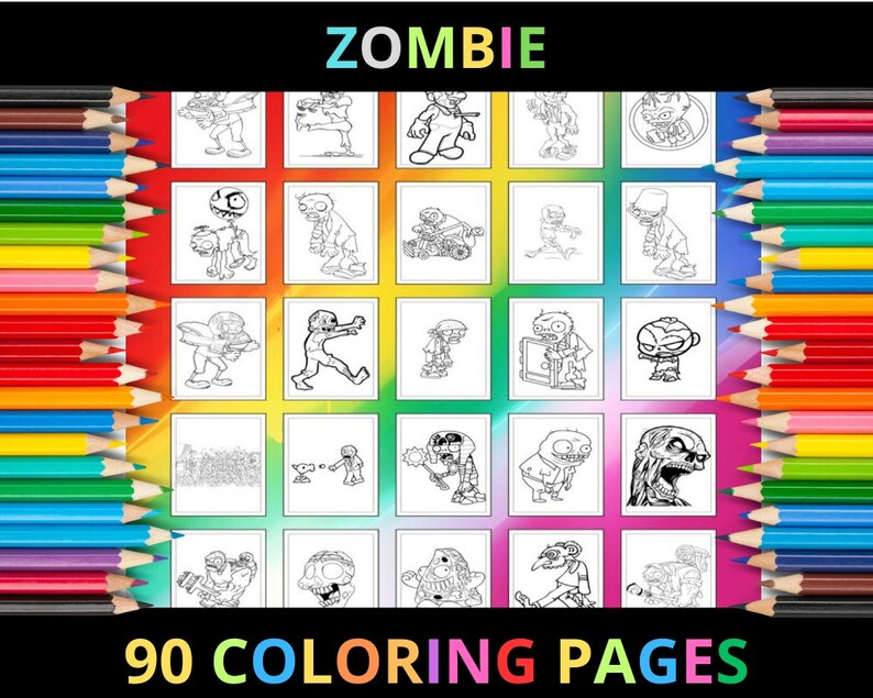 Printable Zombie Coloring Pages for Kids and Adults 90 Pages Instant ...