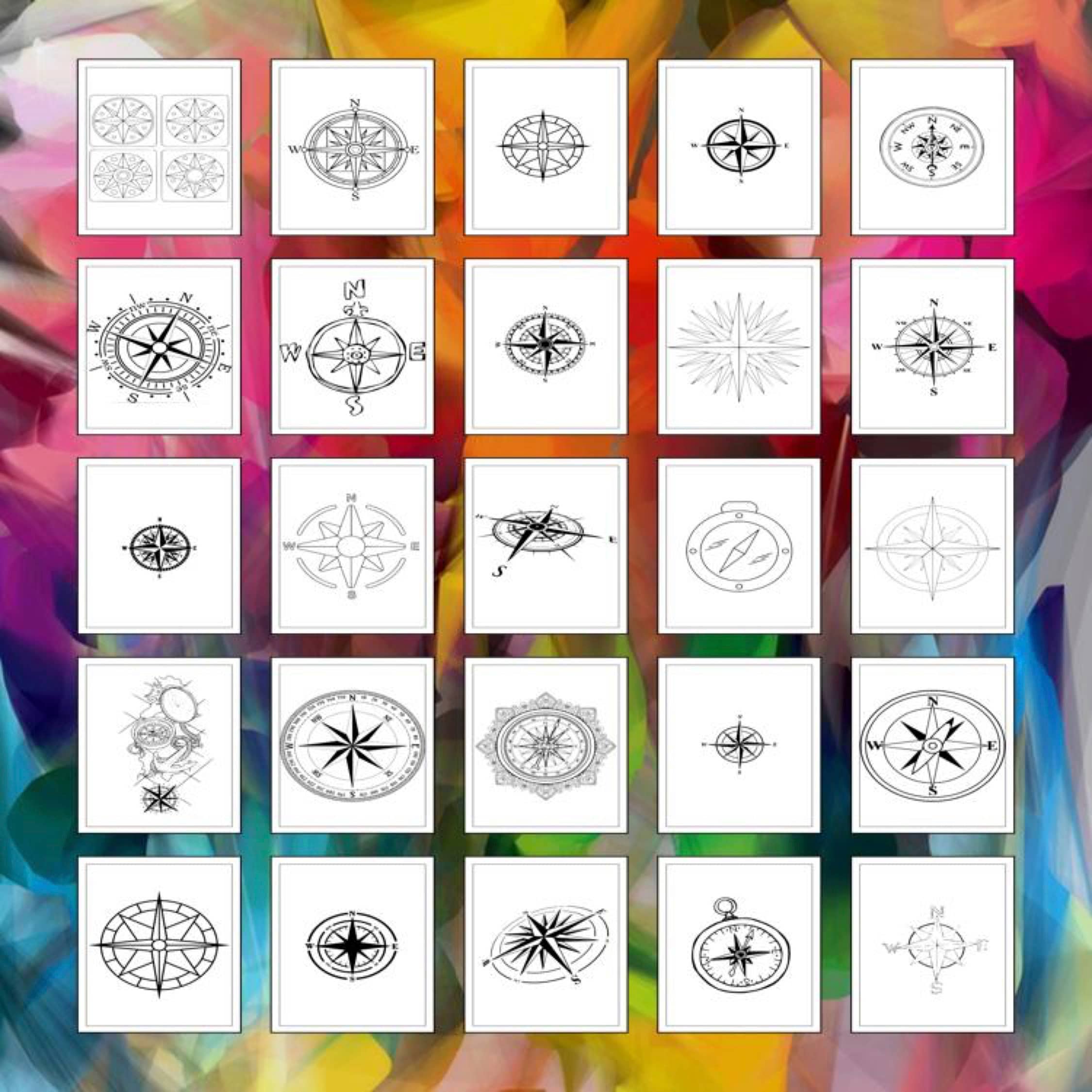 Printable Compass Coloring Pages for Kids & Adults | 90 Pages | Instant ...