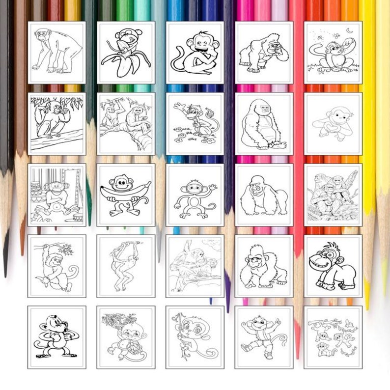 Printable Apes Coloring Pages for Kids & Adults | 50 Pages | Instant ...