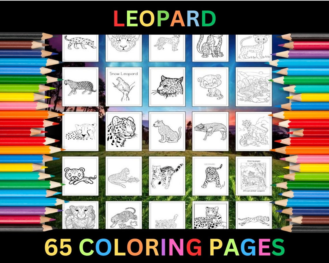 Printable Leopard Coloring Pages for Kids & Adults 65 Pages Instant ...