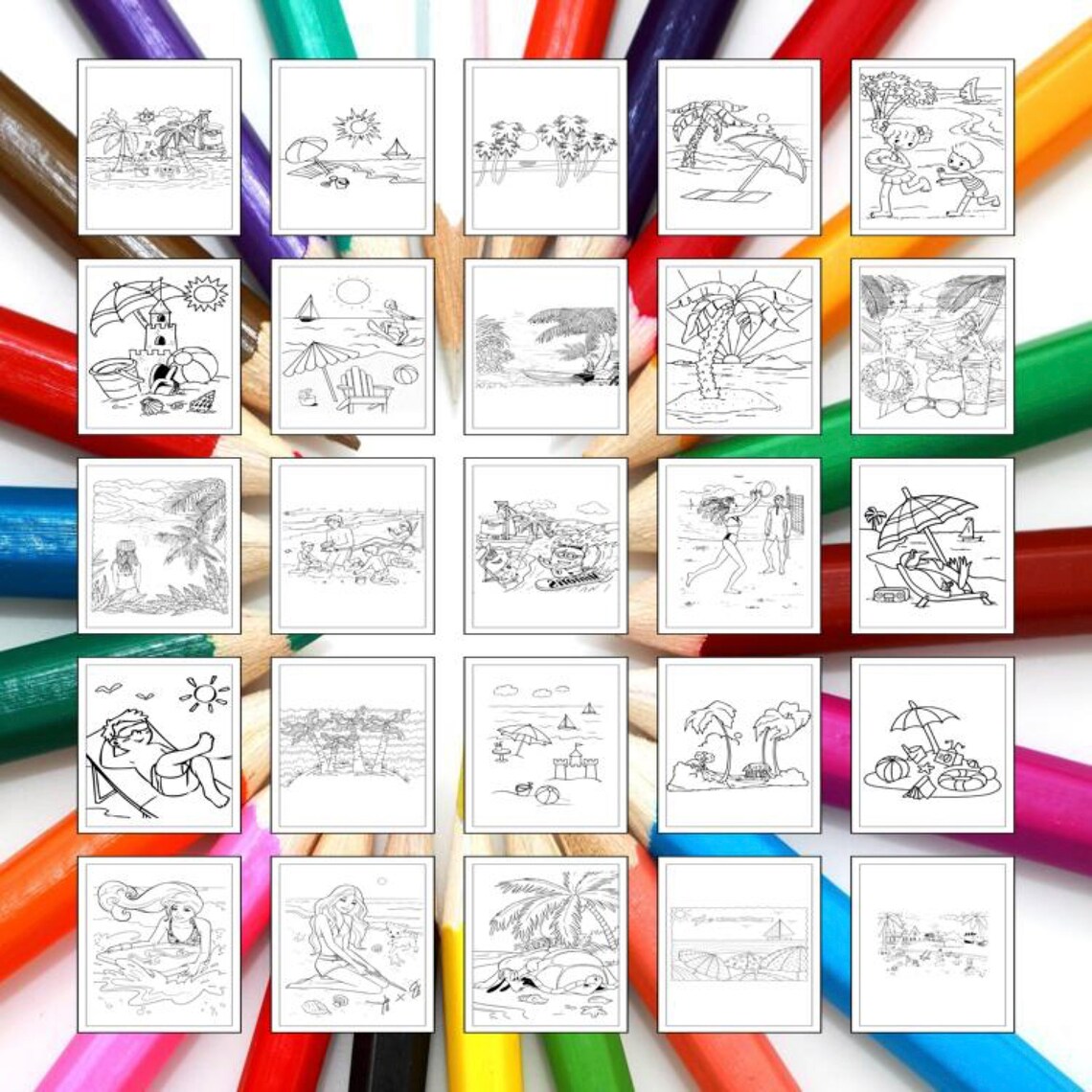 Printable Beach Coloring Pages for Kids and Adults | 90 Pages | Instant ...