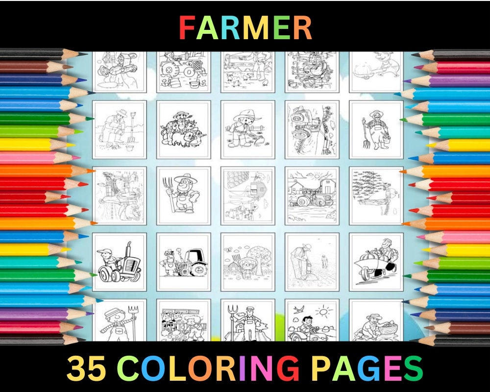 Printable Farmer Coloring Pages for Kids & Adults | 35 Pages | Instant ...