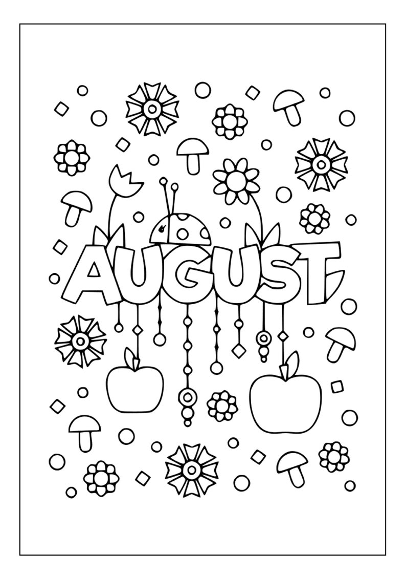 Printable August Coloring Pages for Kids & Adults | 40 Pages | Instant ...