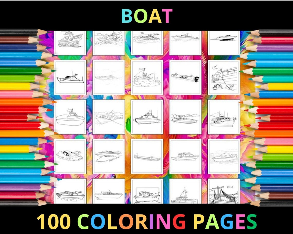 Printable Boat Coloring Pages for Kids and Adults | 100 Pages | Instant ...