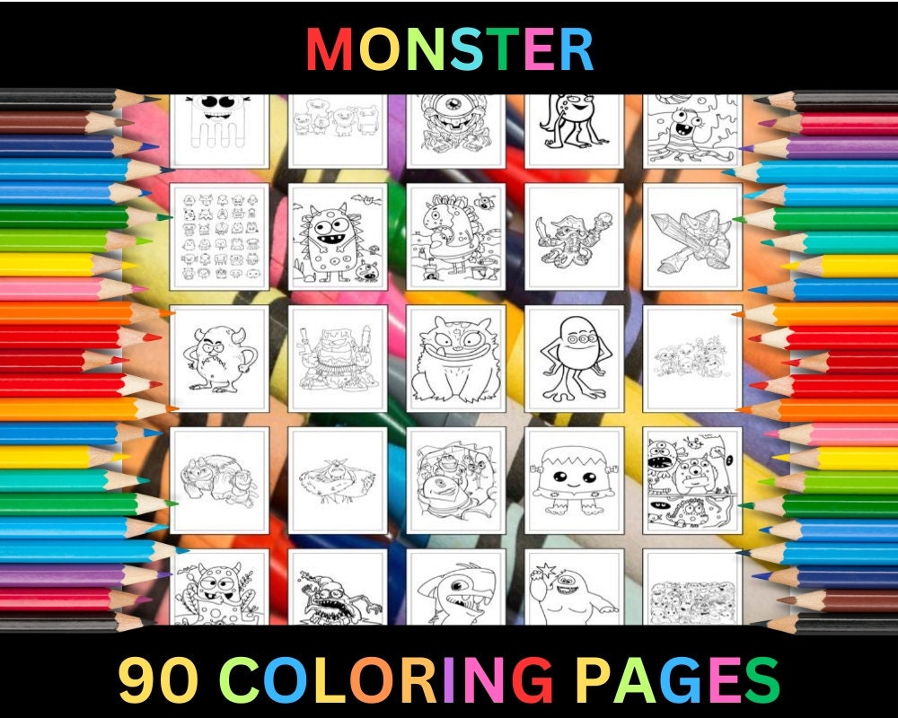 Printable Monster Coloring Pages for Kids & Adults | 90 Pages | Instant ...