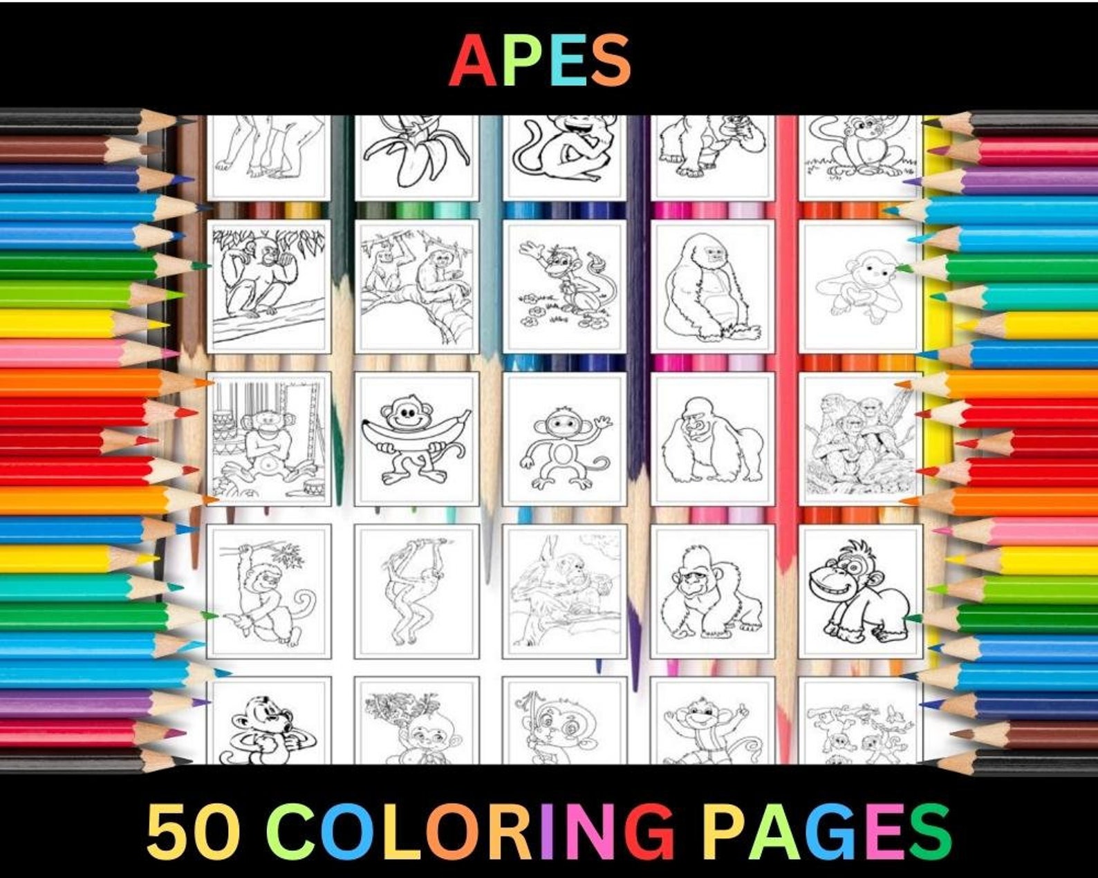 Printable Apes Coloring Pages for Kids & Adults | 50 Pages | Instant ...