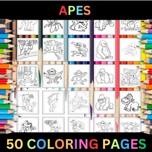 Printable Apes Coloring Pages for Kids & Adults | 50 Pages | Instant ...