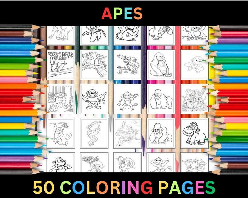 Printable Apes Coloring Pages for Kids & Adults | 50 Pages | Instant ...