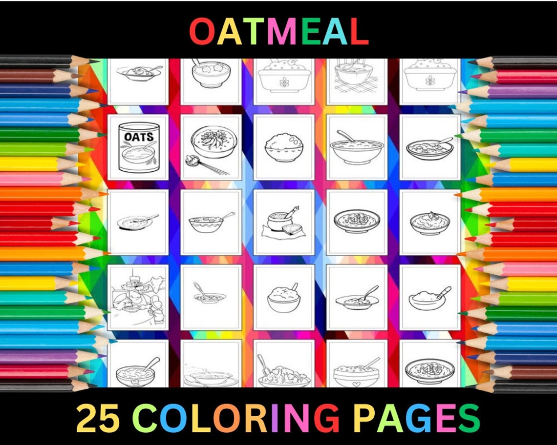 Printable Oatmeal Coloring Pages for Kids & Adults | 25 Pages | Instant ...