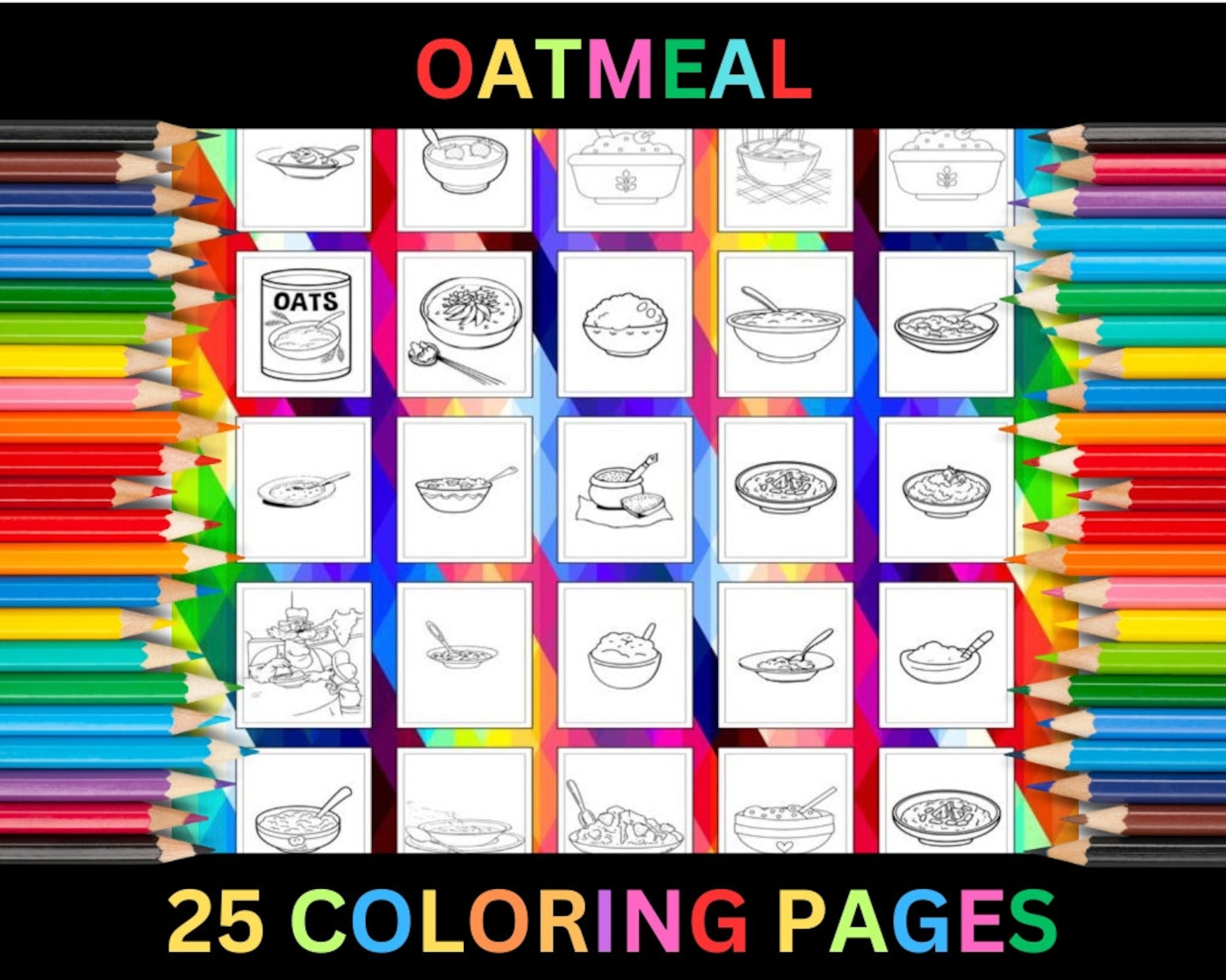 Printable Oatmeal Coloring Pages for Kids & Adults | 25 Pages | Instant ...