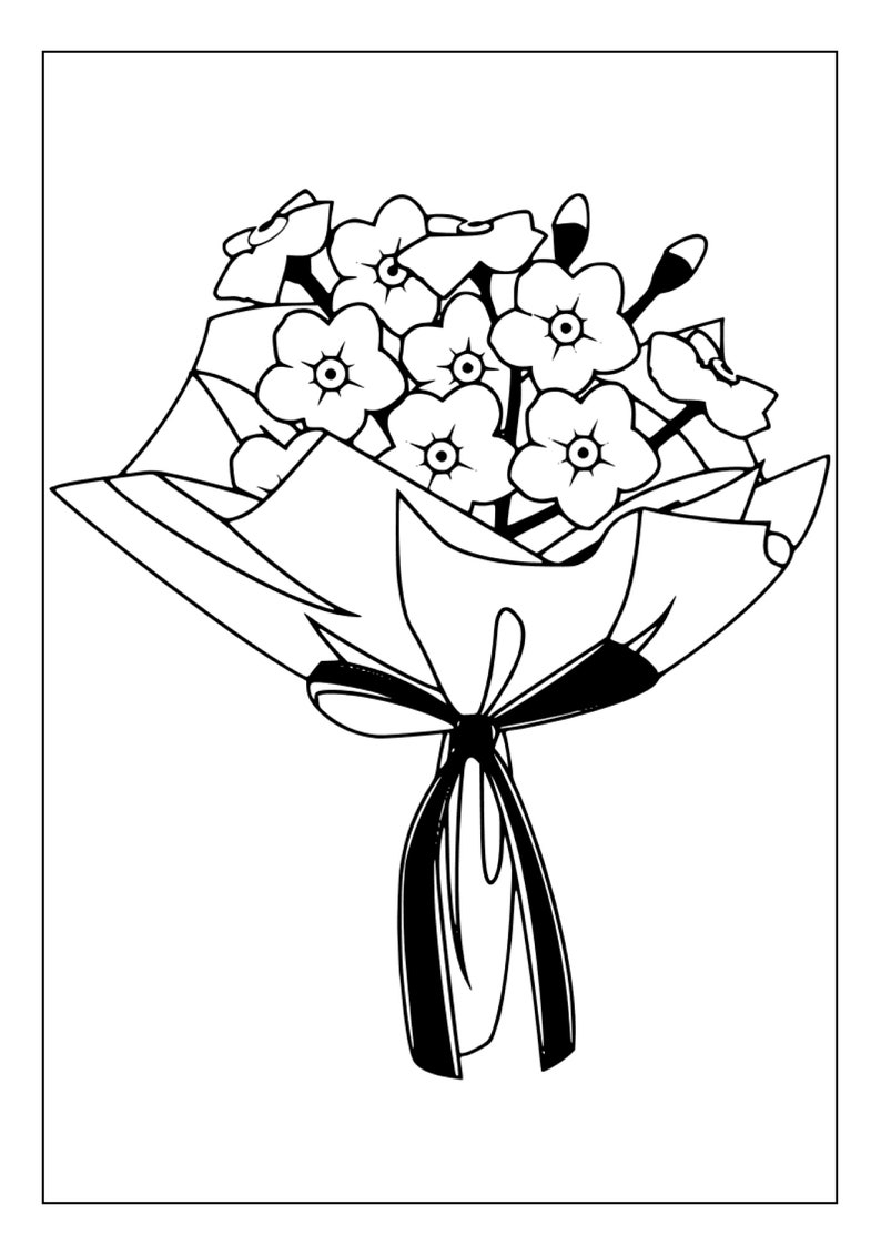 Printable Flower Bouquet Coloring Pages for Kids & Adults | 100 Pages ...