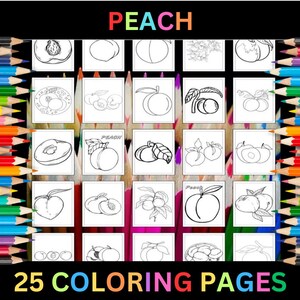 Printable Peach Coloring Pages for Kids & Adults | 25 Pages | Instant ...