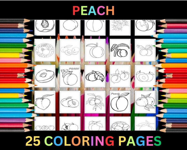 Printable Peach Coloring Pages for Kids & Adults | 25 Pages | Instant ...