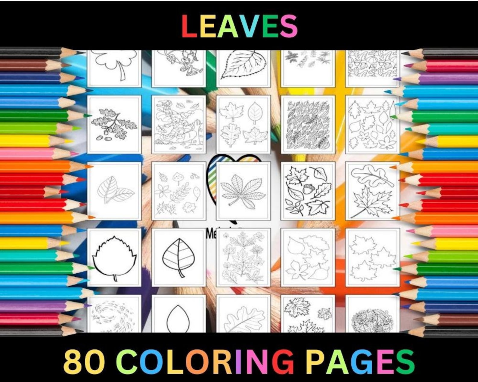 Printable Leaves Coloring Pages for Kids & Adults | 80 Pages | Digital ...