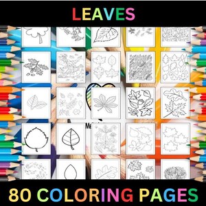 Printable Leaves Coloring Pages for Kids & Adults | 80 Pages | Digital ...
