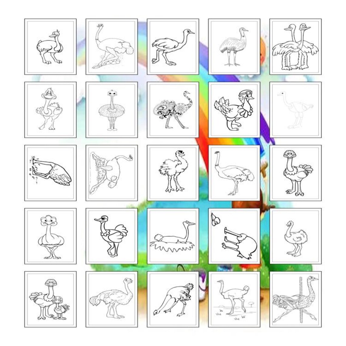 Printable Ostrich Coloring Pages for Kids & Adults | 35 Pages | Digital ...