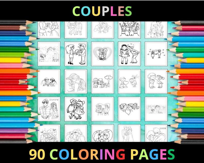 Printable Couples Coloring Pages for Kids & Adults | 90 Pages |instant ...