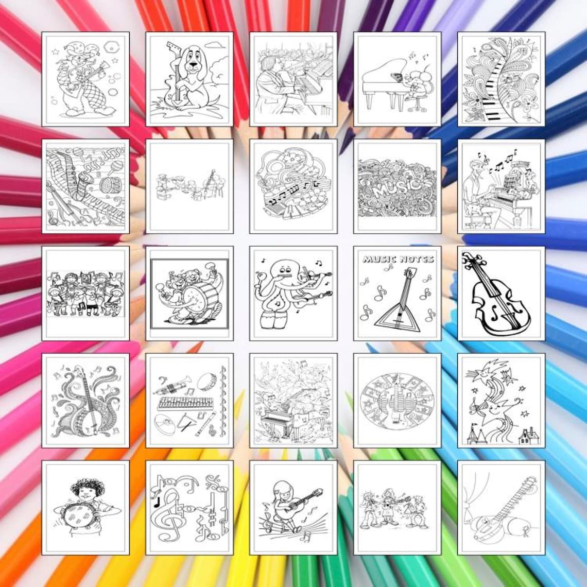 Printable Music Coloring Pages for Kids and Adults | 90 Pages | Instant ...