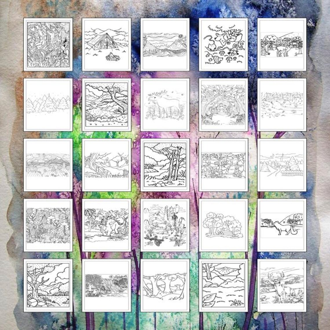 Printable Forest Coloring Pages for Kids & Adults | 65 Pages | Instant ...