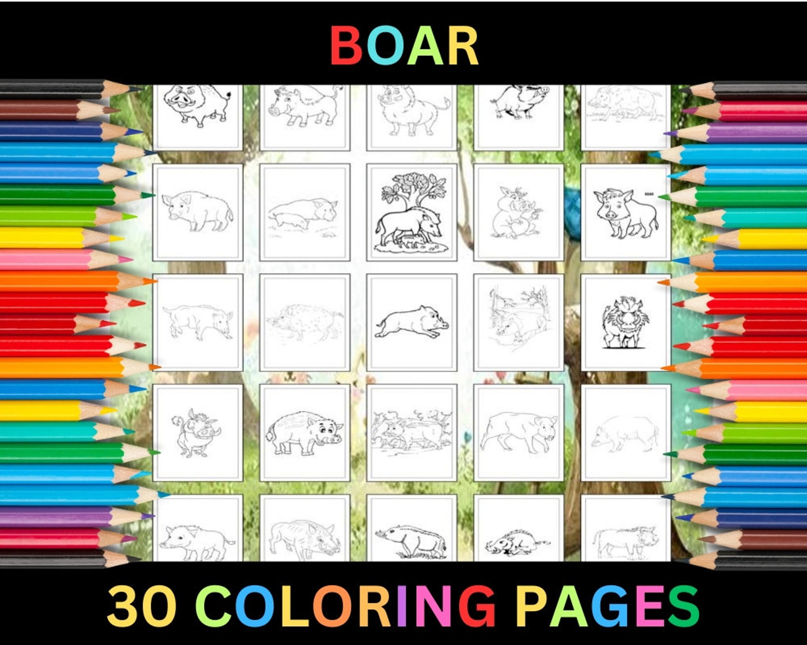 Printable Boar Coloring Pages for Kids & Adults |30 Pages | Instant ...
