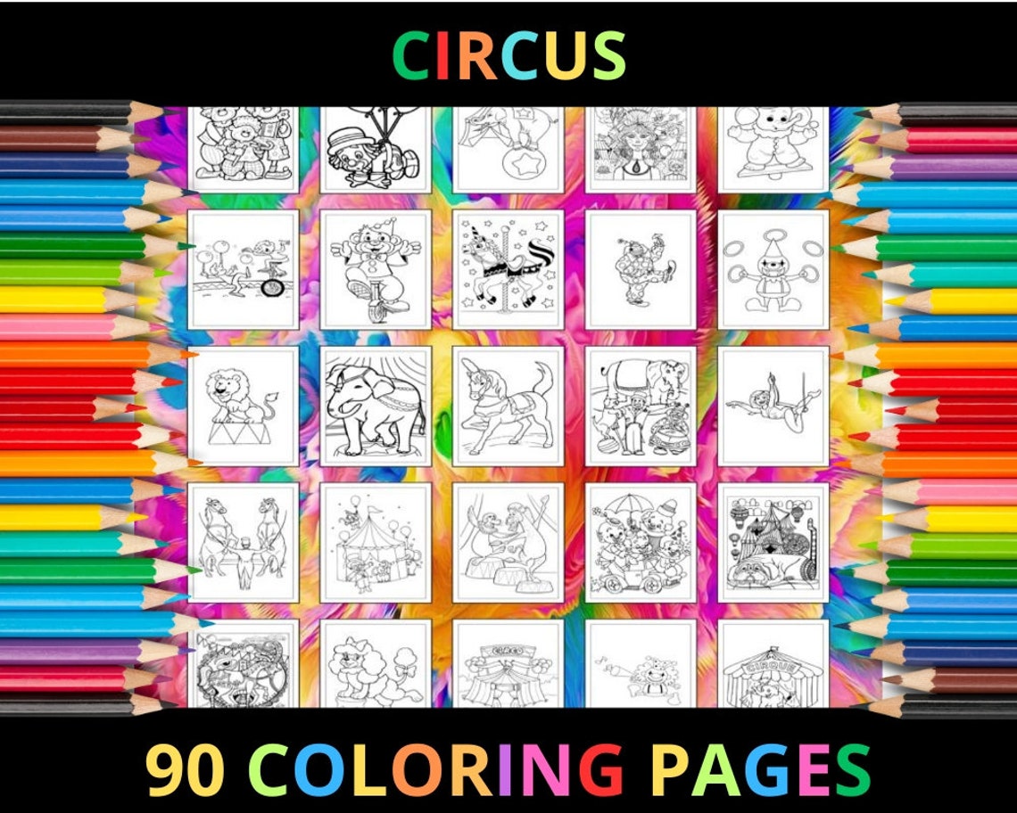 Printable Circus Coloring Pages for Kids and Adults 90 Pages Instant ...