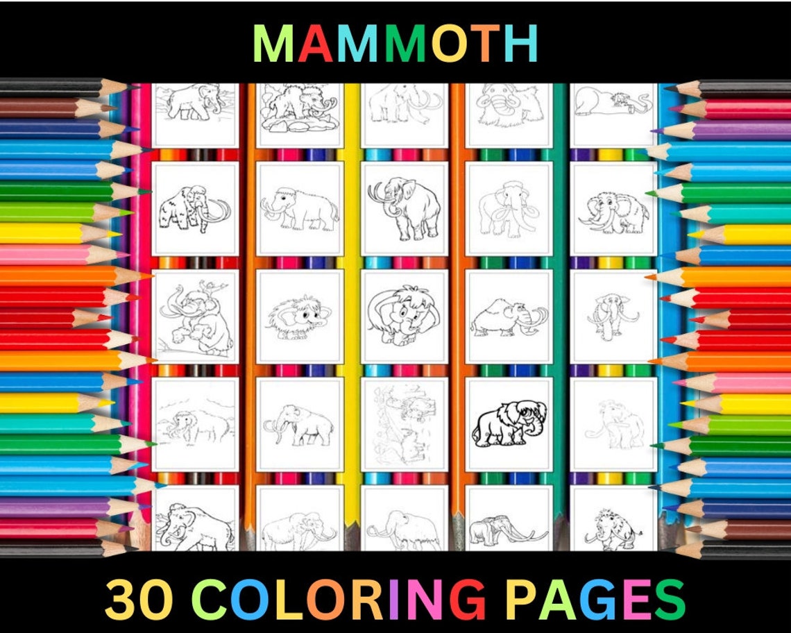 Printable Mammoth Coloring Pages for Kids & Adults | 30 Pages | Instant ...