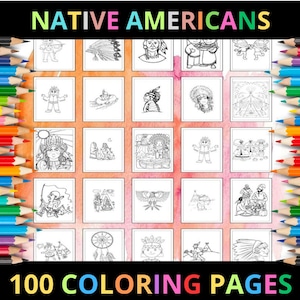 Native Americans Coloring Pages for Kids & Adults | 100 Pages |instant ...
