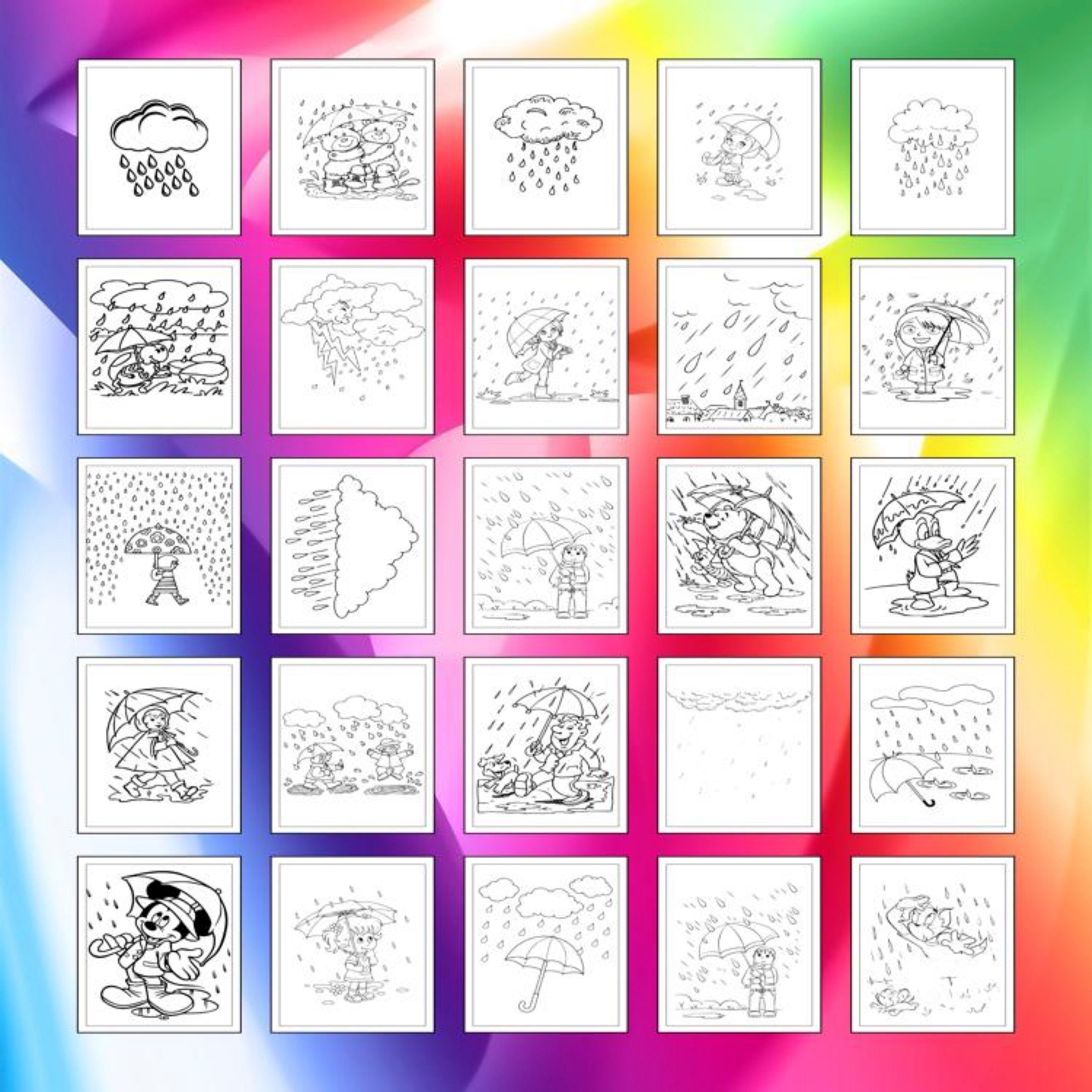 Printable Rain Coloring Pages for Kids & Adults | 35 Pages | Digital ...